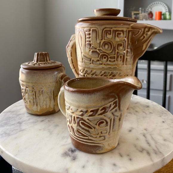 Frankoma | Kitchen | Frankoma Pottery Tea Pot Creamer Sugar In Mayan ...